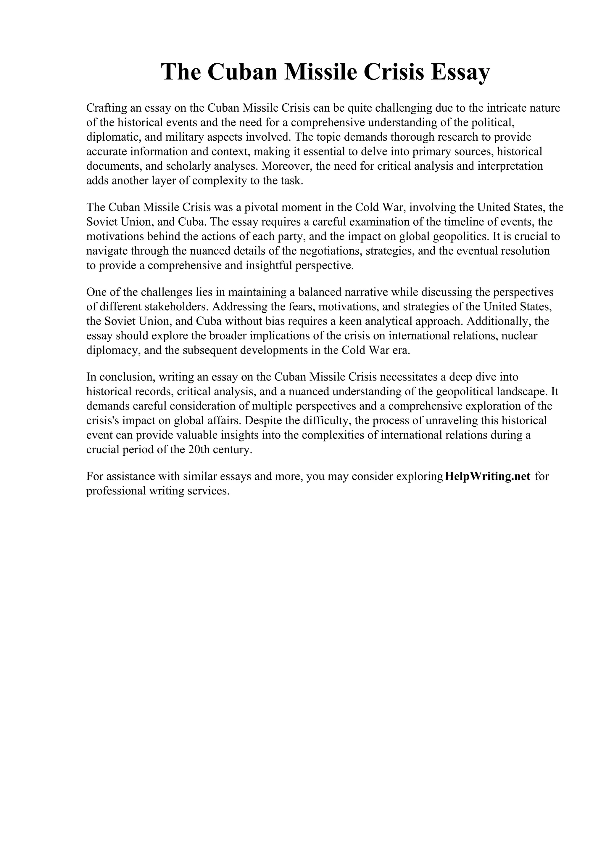 The Cuban Missile Crisis Essay | PDF