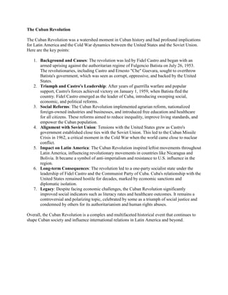 The Cuban Revolution for grade 9 students | DOCX