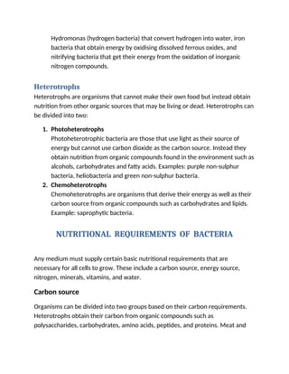 The Cultivation of Bacteria (Nutritional types of Bacteria, Nutritional ...