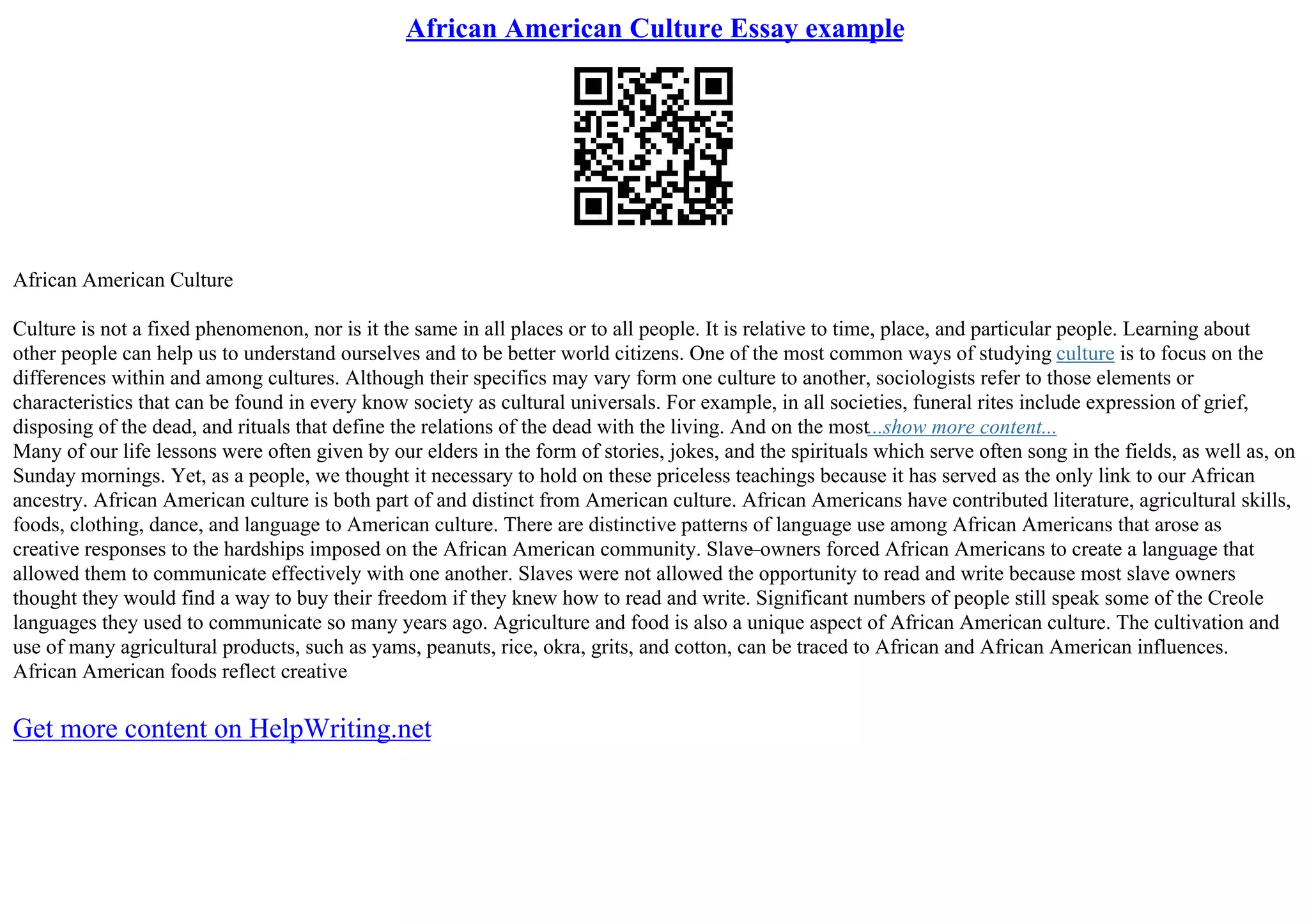 The Culture Of Food In America Essay | PDF