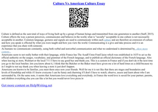 The Culture Of Food In America Essay | PDF