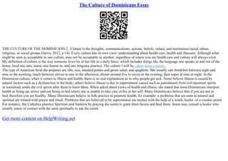 The Culture Of The Dominican Republic | PDF