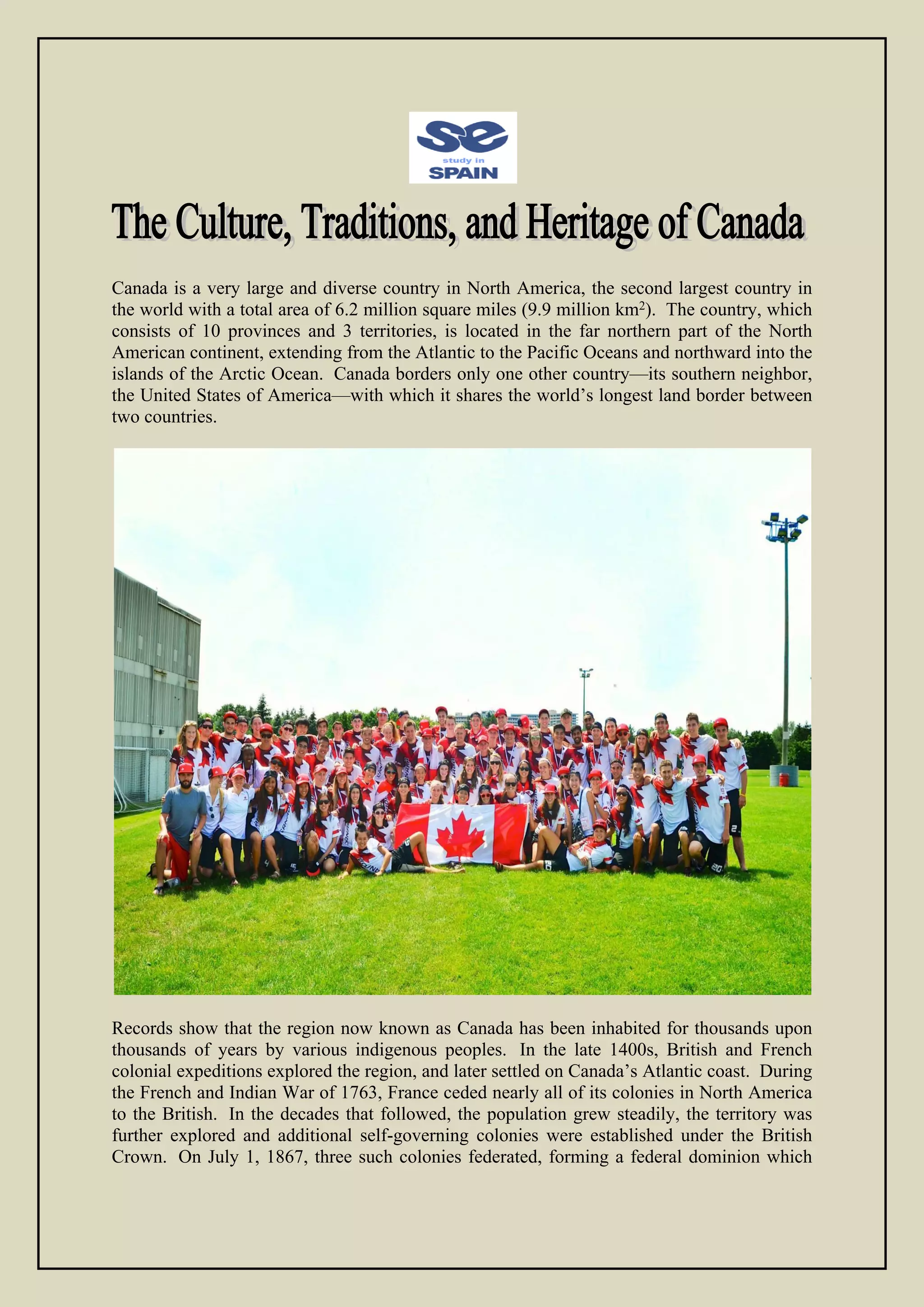 The Culture, Traditions, and Heritage of Canada | PDF