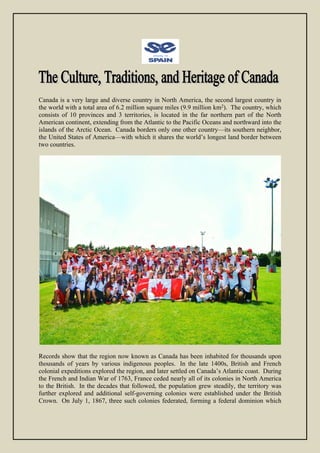 The Culture, Traditions, and Heritage of Canada | PDF