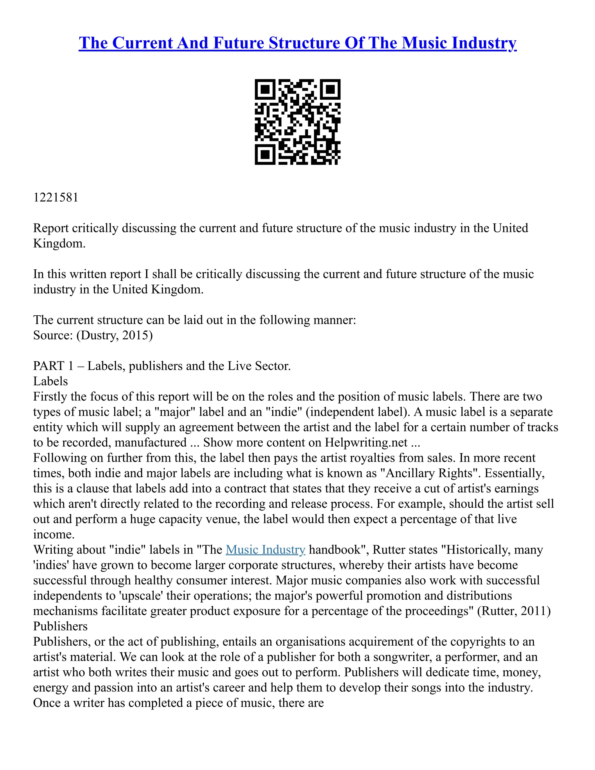 The Current And Future Structure Of The Music Industry | PDF