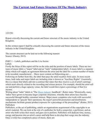 The Current And Future Structure Of The Music Industry | PDF