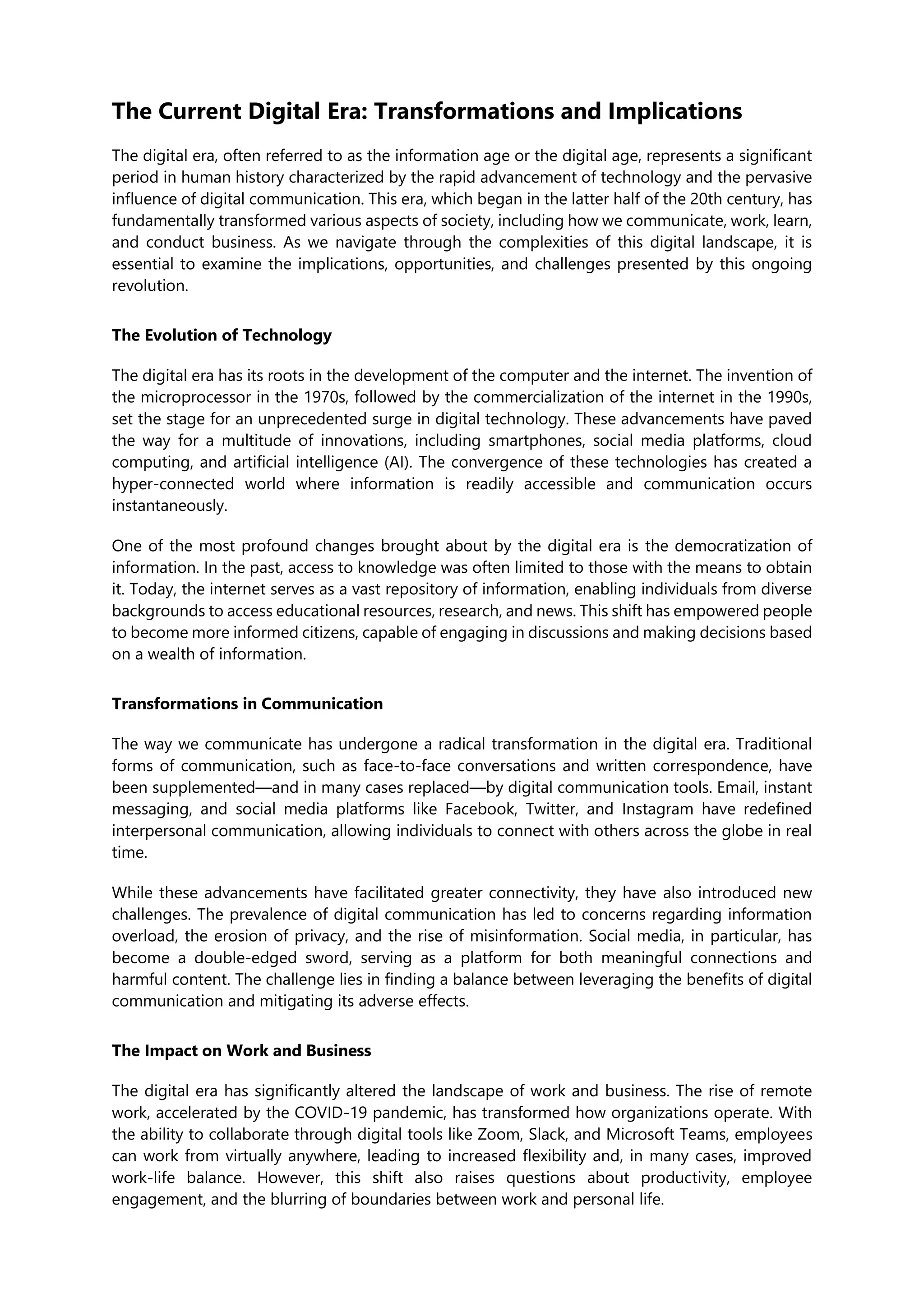 The Current Digital Era: Transformations and Implications | PDF The Current Digital Era: Transformations and Implications | PDF