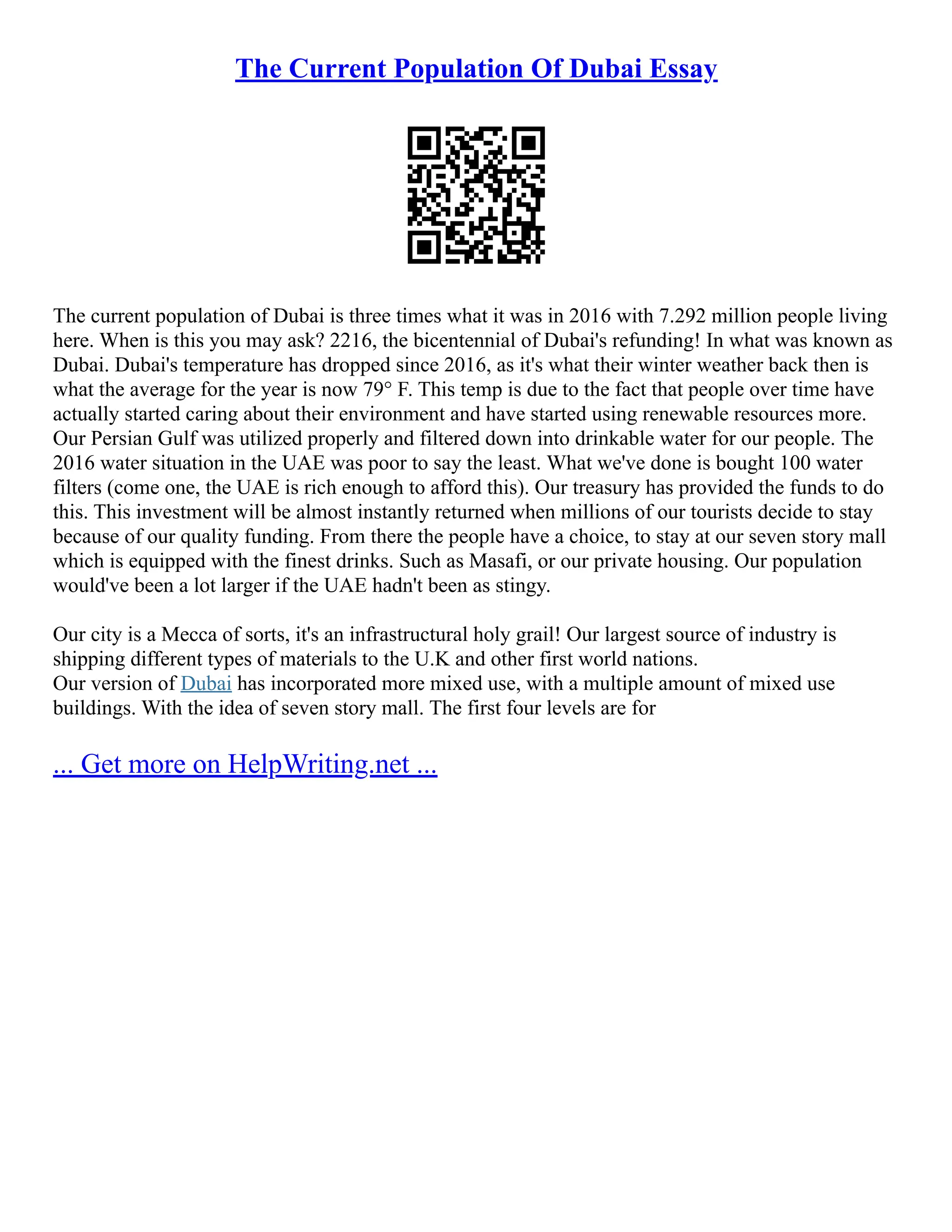 The Current Population Of Dubai Essay | PDF