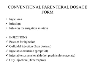 The current trends in parenteral formulations and applications | PPTX