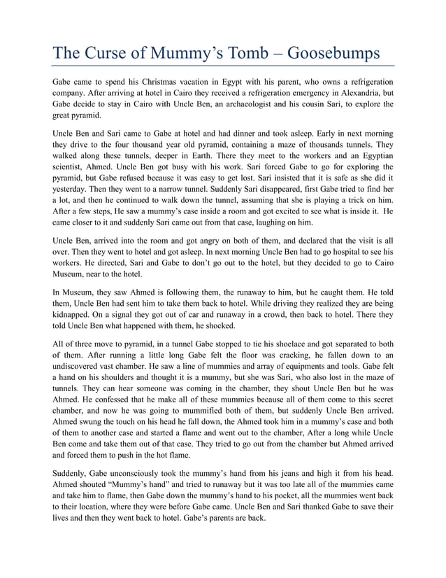 The curse of mummy’s tomb – Goosebumps | DOCX | Museums & Galleries ...