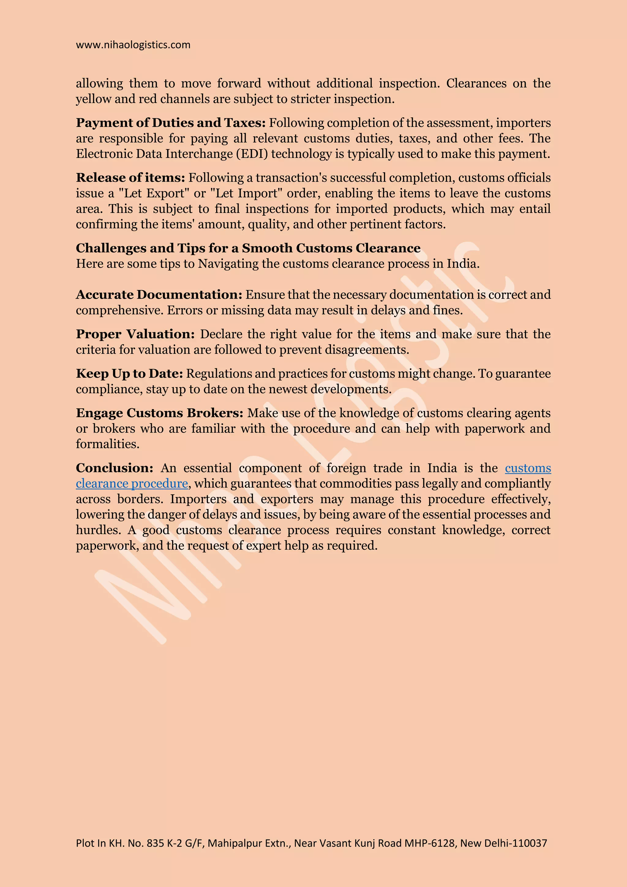 The Customs Clearance Process in India | PDF