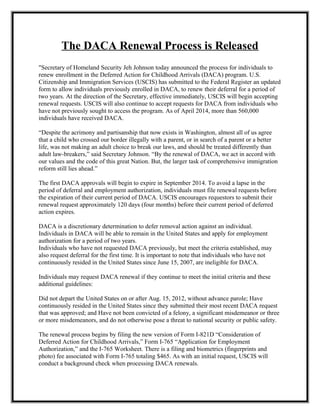The DACA Renewal Process is Released | PDF