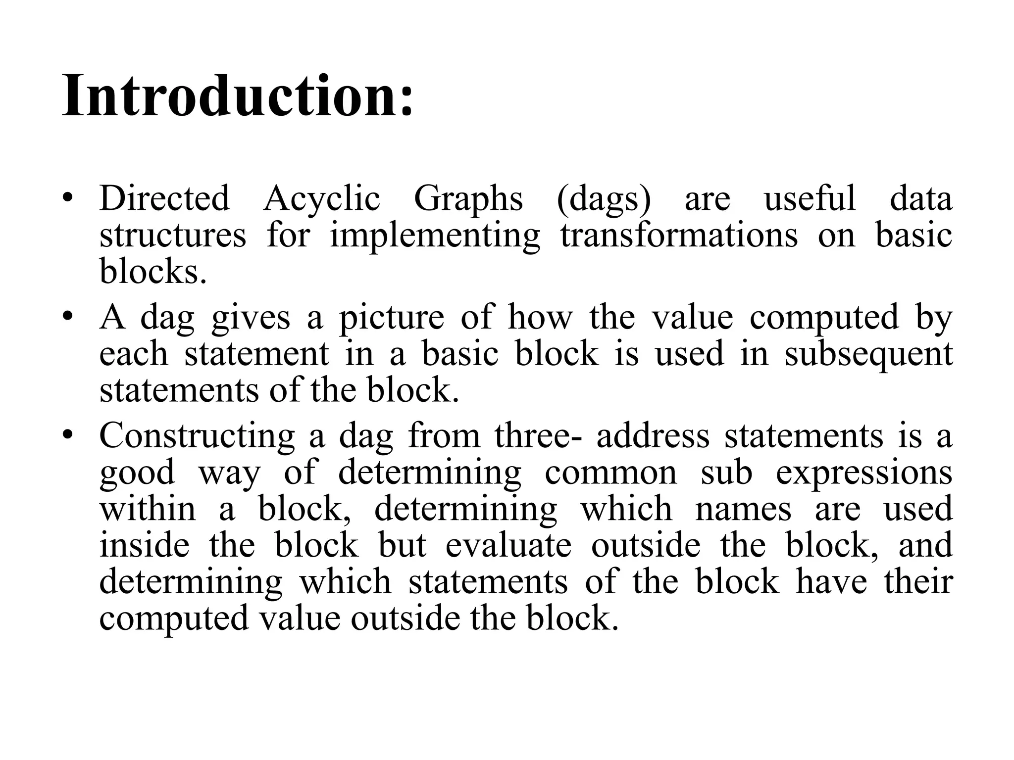 The dag representation of basic blocks | PPTX