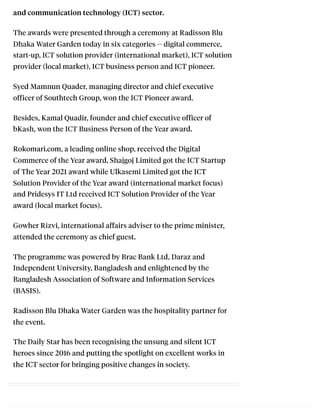 The Daily Star ICT Solution Provider of the year 2021.pdf | College ...