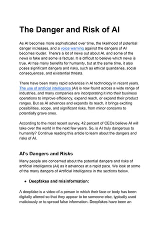 The Danger and Risk of AI | PDF