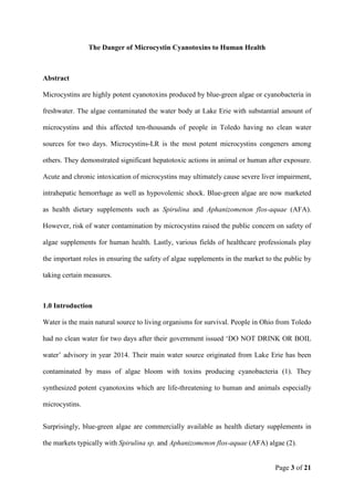 The danger of microcystin cyanotoxins to human health in consuming ...