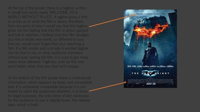 The Dark Knight - Film Poster Analysis | PPTX | Genres