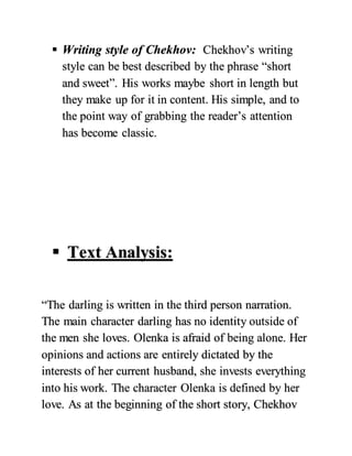 Anton Chekhov as writer and The Darling Text Analysis | DOCX