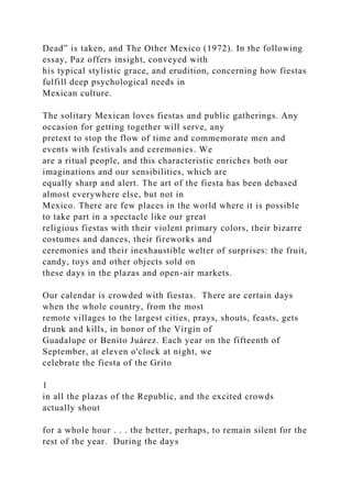 The Day of the Dead” By Octavio Paz Reprinted from Th.docx | National ...