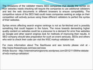 The debate of w3 c markup validation | PPT