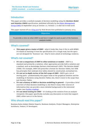 The Decision Model and Notation (DMN) standard - a worked example | PDF
