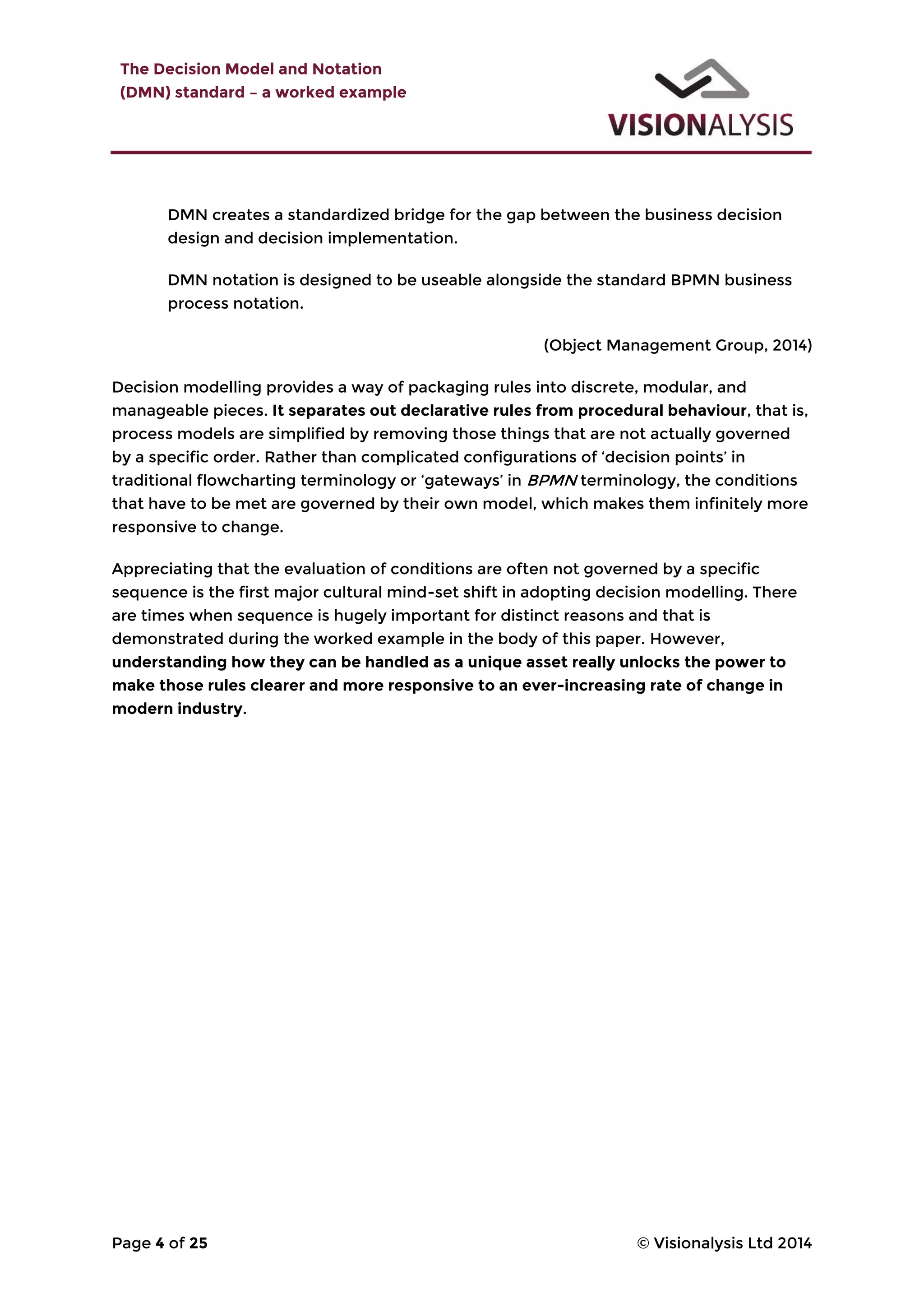 Decision model and notation (DMN standard explained. A worked example ...