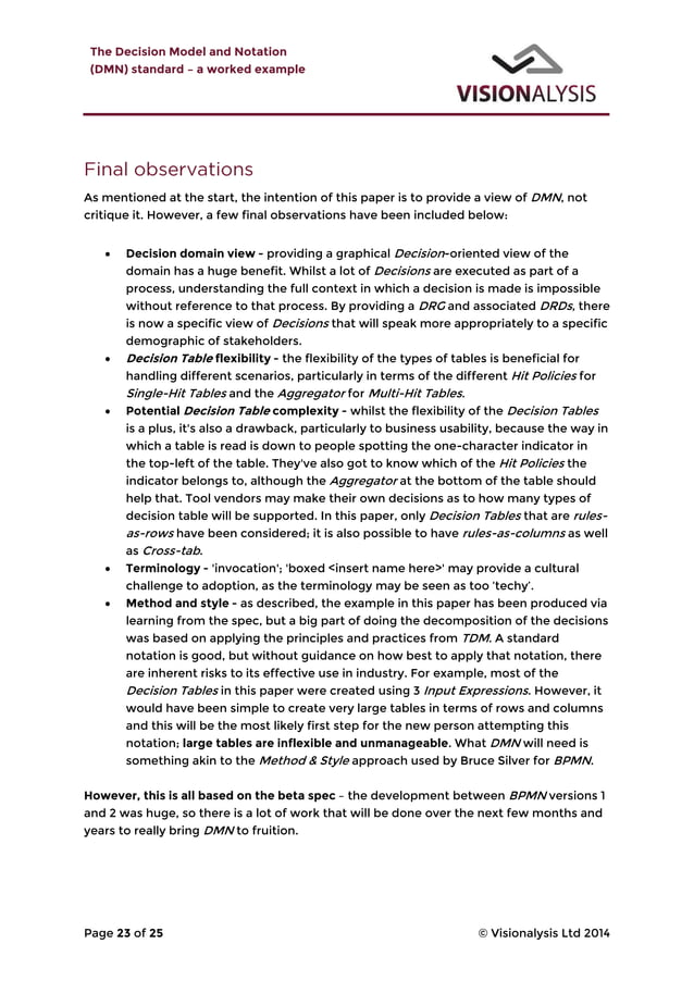 Decision model and notation (DMN standard explained. A worked example ...