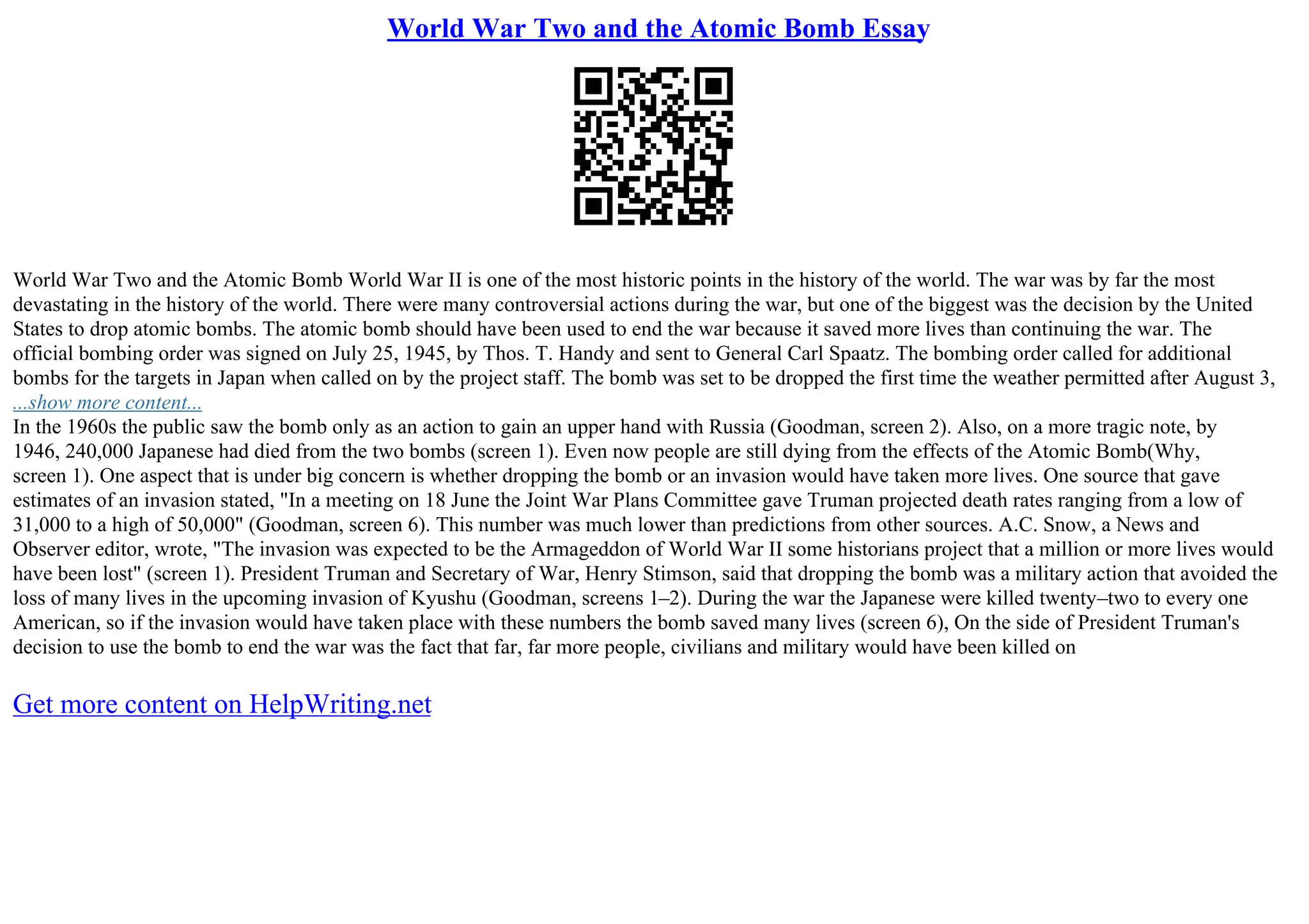 The Decision To Drop The Atomic Bomb Essay | PDF | Chemistry | Science