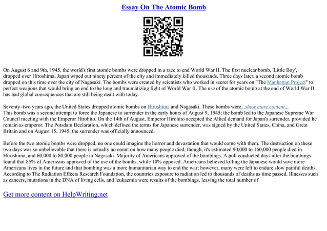 The Decision To Drop The Atomic Bomb Essay | PDF | Chemistry | Science