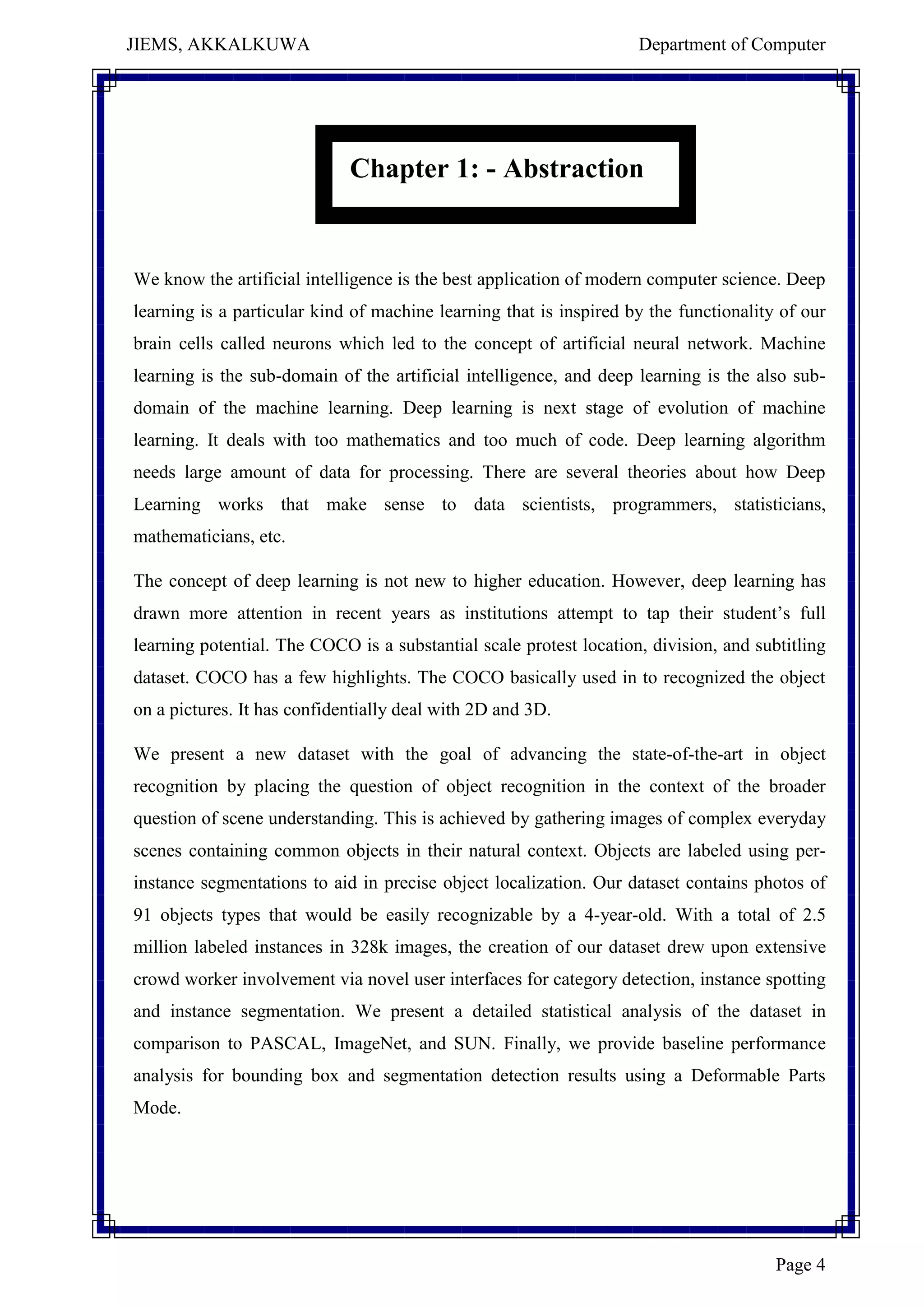 The deep learning technology on coco framework full report | PDF