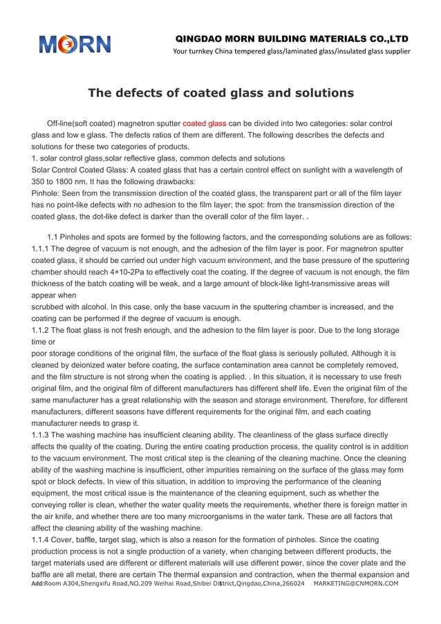 The defects of coated glass and solutions | PDF