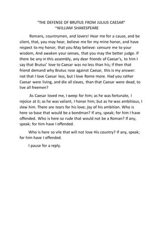 Julius Caesar Brutus Speech