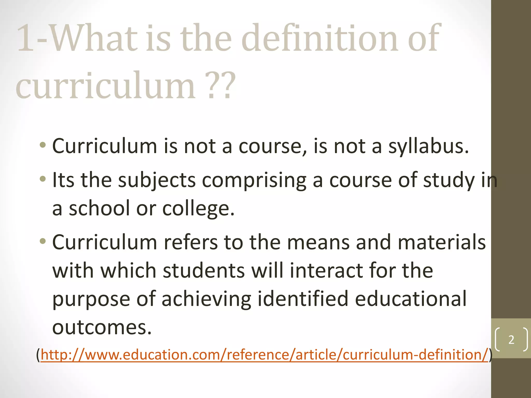 The definition of curriculum | PPTX | Educational Assessment | Education