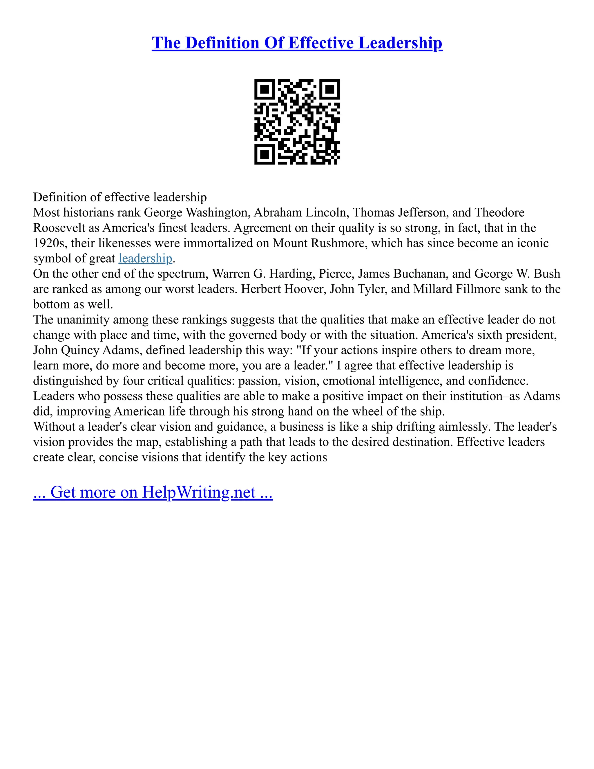 The Definition Of Effective Leadership | PDF