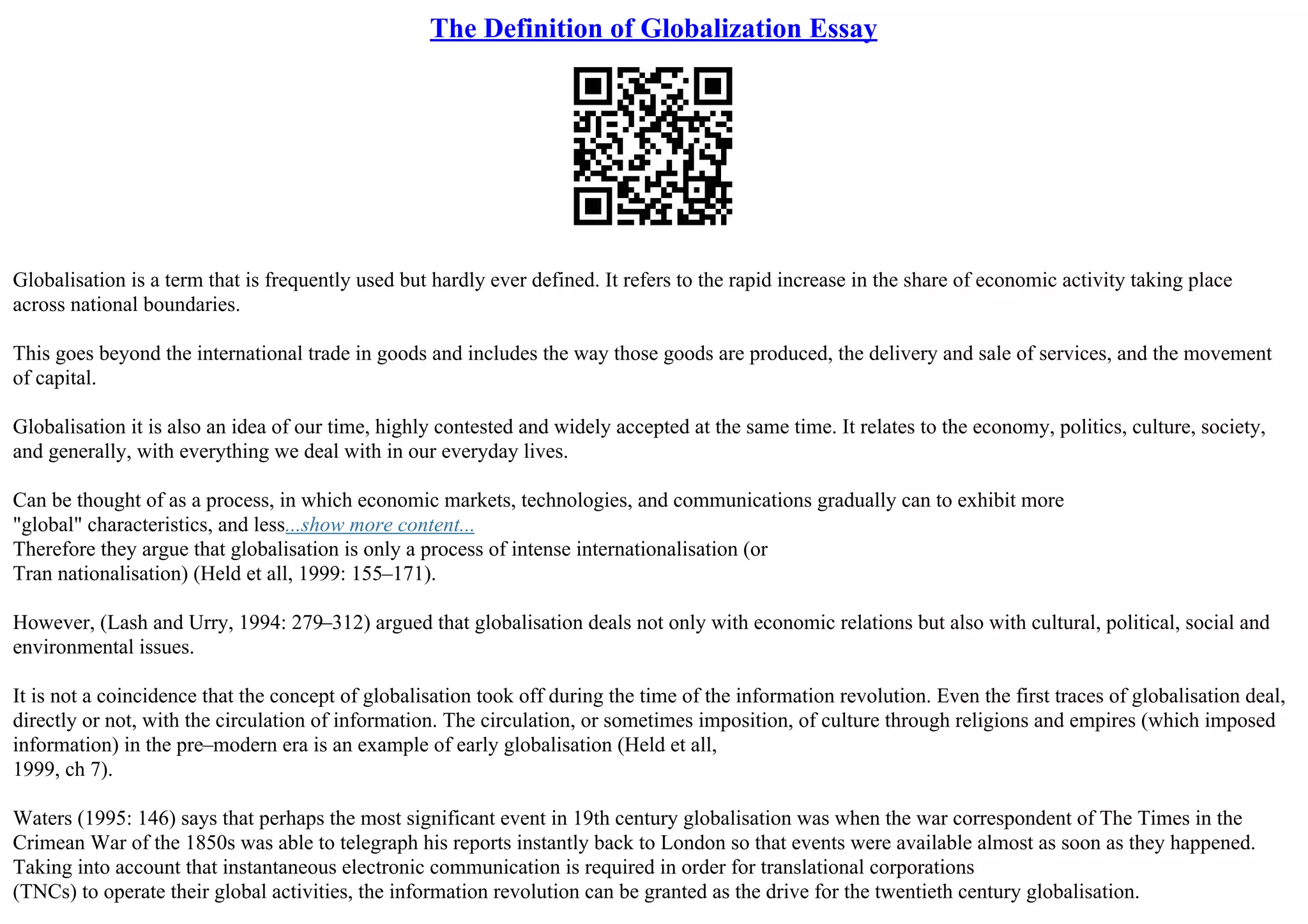 The Definition Of Globalization Essay | PPT