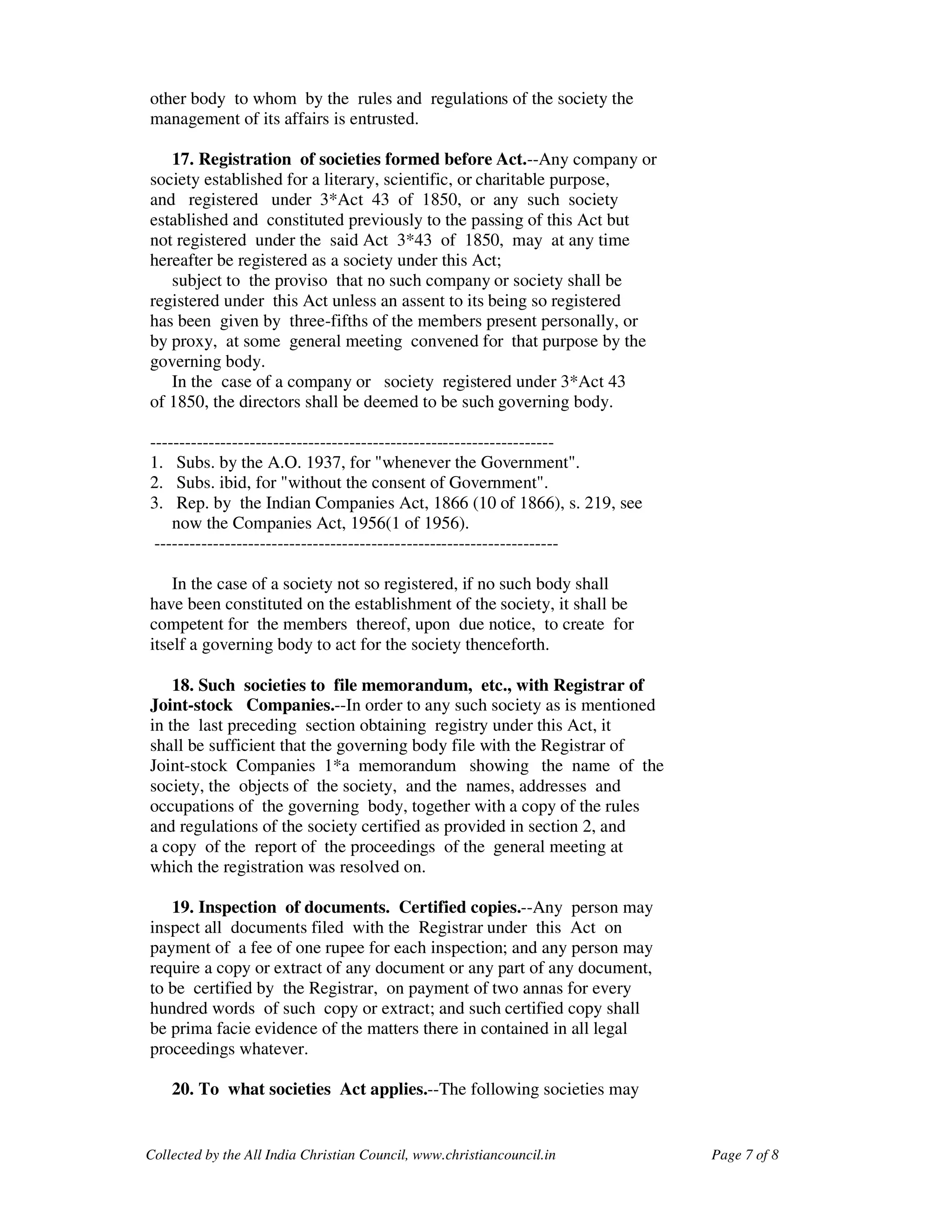 The Delhi Societies Registration Act, 1860 | PDF