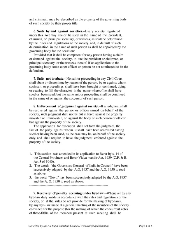 The Delhi Societies Registration Act, 1860 | PDF