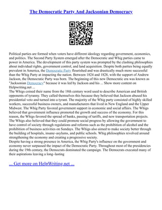 The Democratic Party And Jacksonian Democracy | PDF