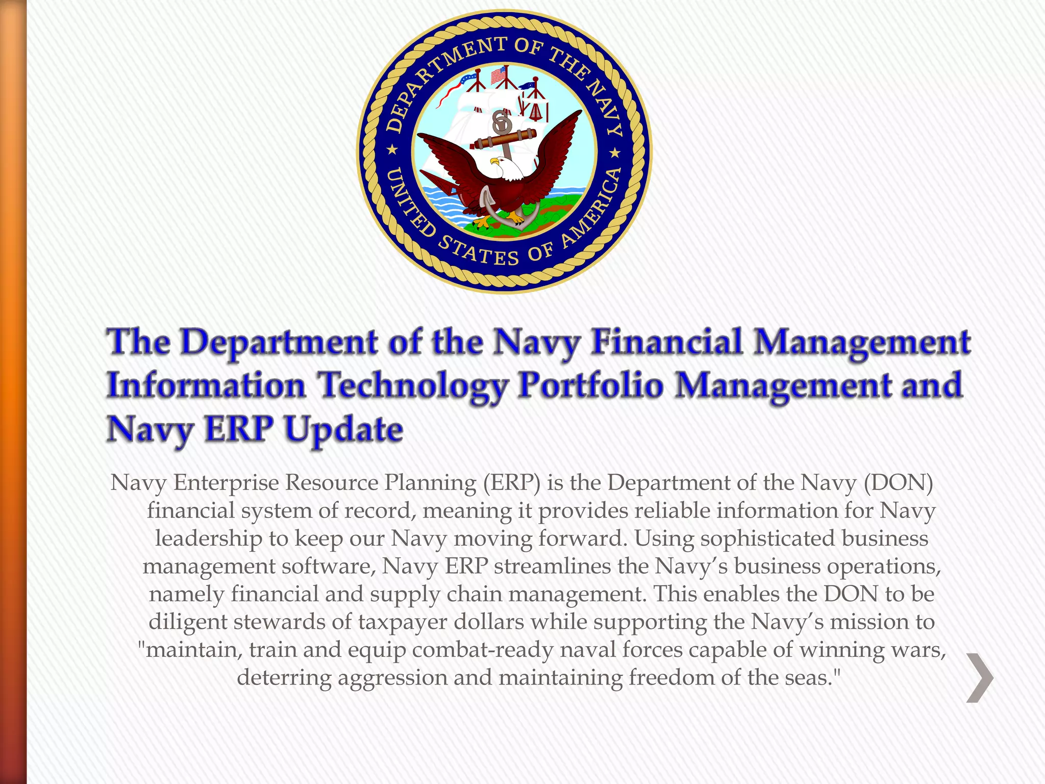 The Department of the Navy Financial management (ERP) | PPT