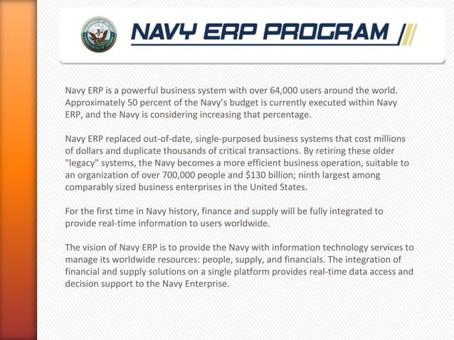 The Department of the Navy Financial management (ERP) | PPT | Operating ...