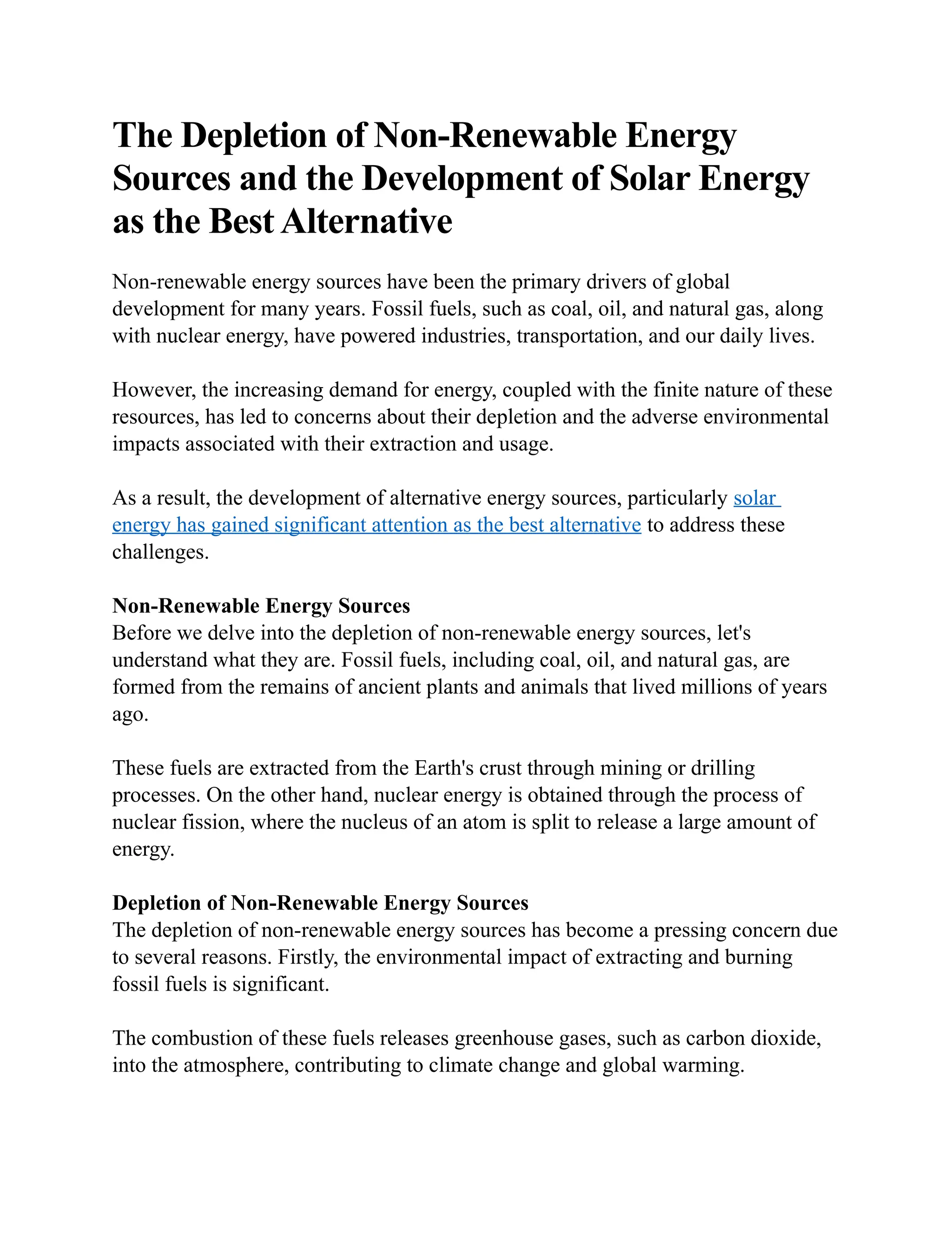 The Depletion of Non-Renewable Energy Sources and the Development of ...