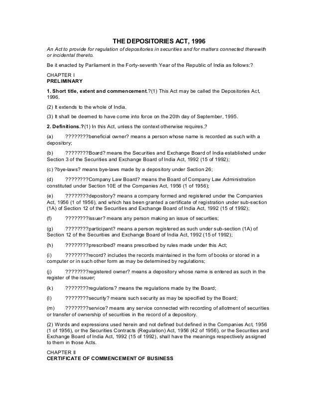 The Depositories Act 1996
