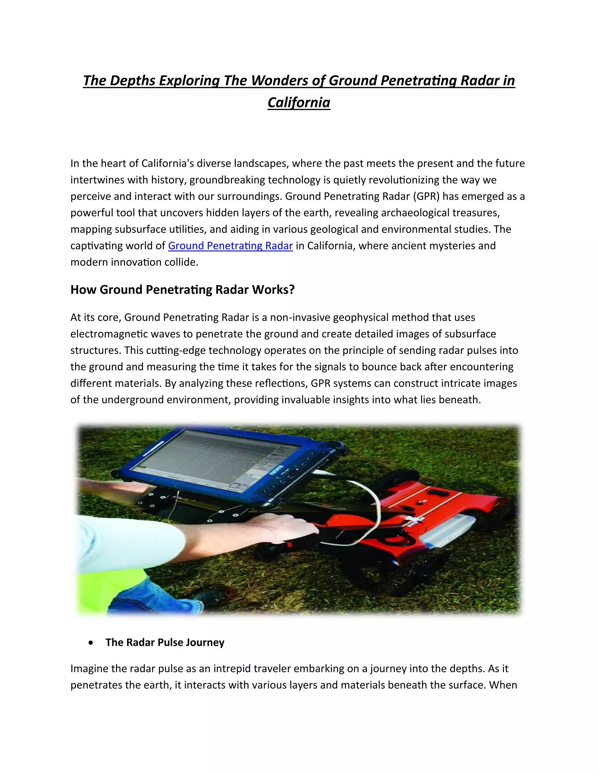 The Depths Exploring The Wonders of Ground Penetrating Radar in ...