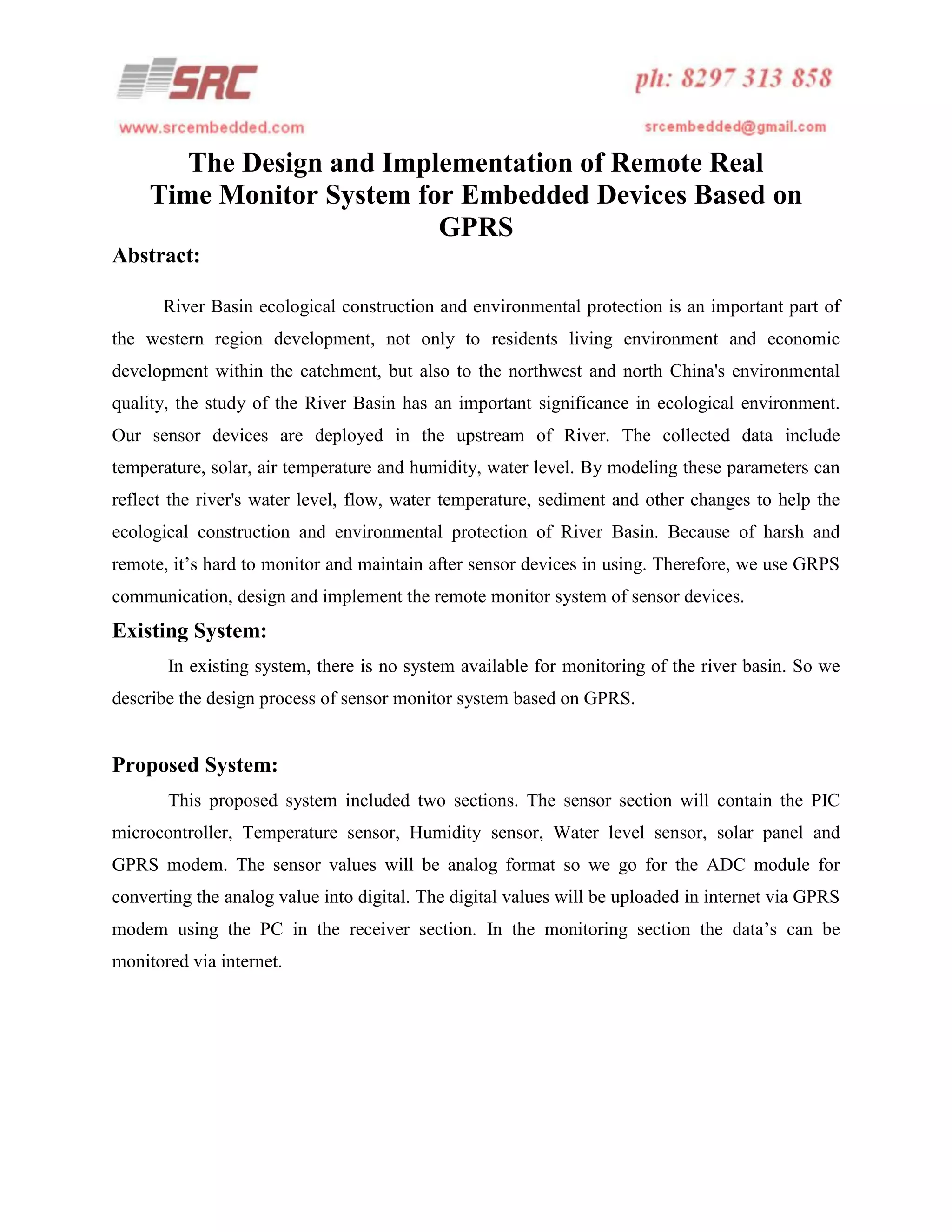The design and implementation of remote real time monitor system for ...