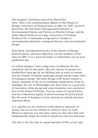 The designers challenge (speech by David Orr)Note This is the .docx