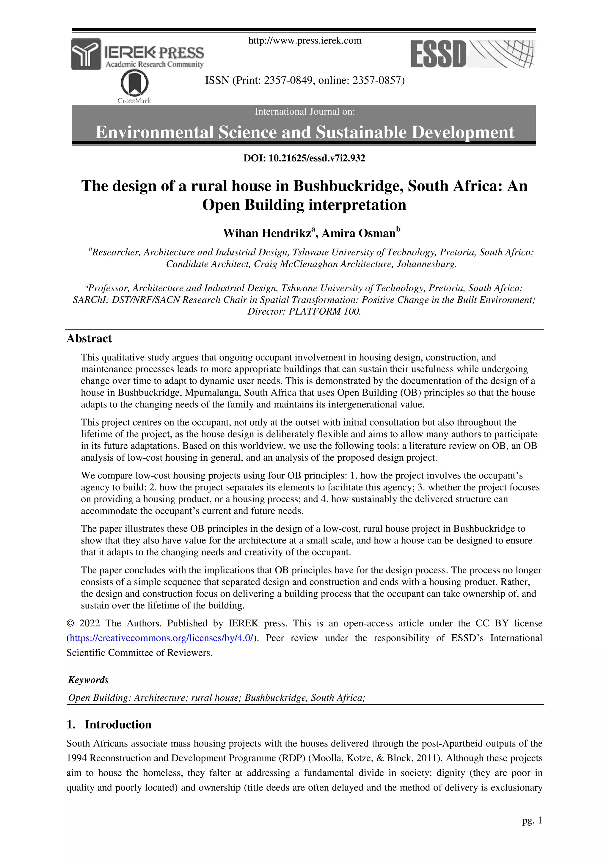 The design of a rural house in Bushbuckridge, South Africa: An Open ...