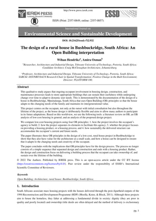 The design of a rural house in Bushbuckridge, South Africa: An Open ...