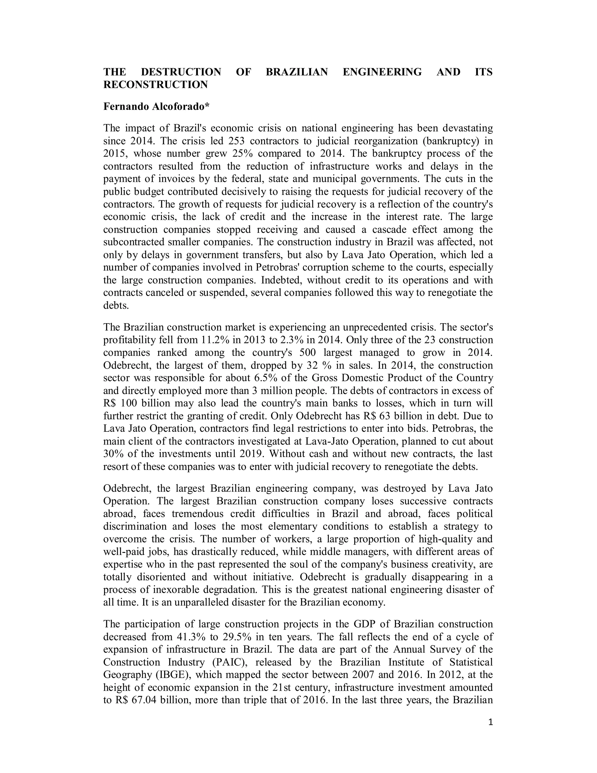 The destruction of brazilian engineering and its reconstruction | PDF