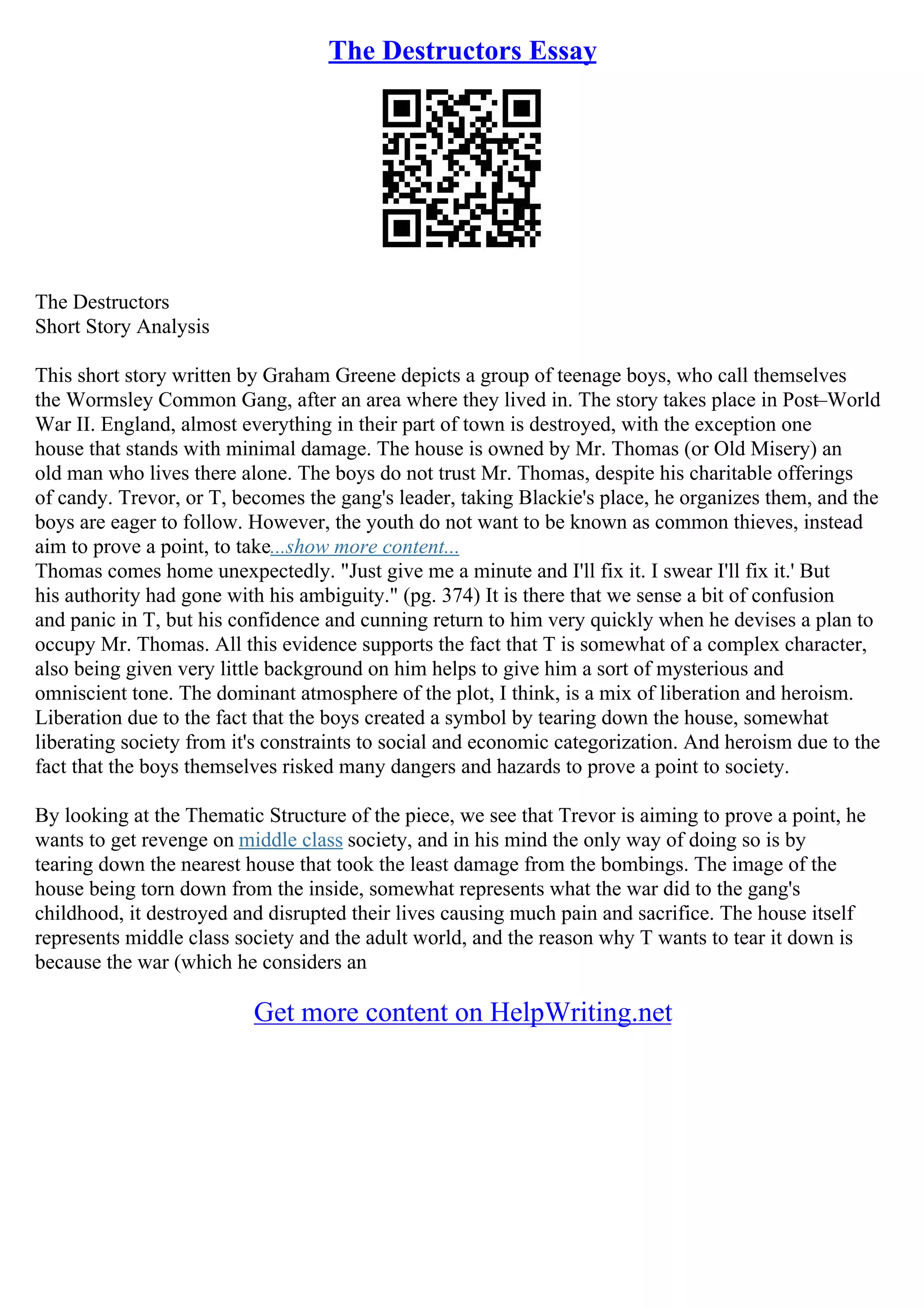 The Destructors Essay | PDF