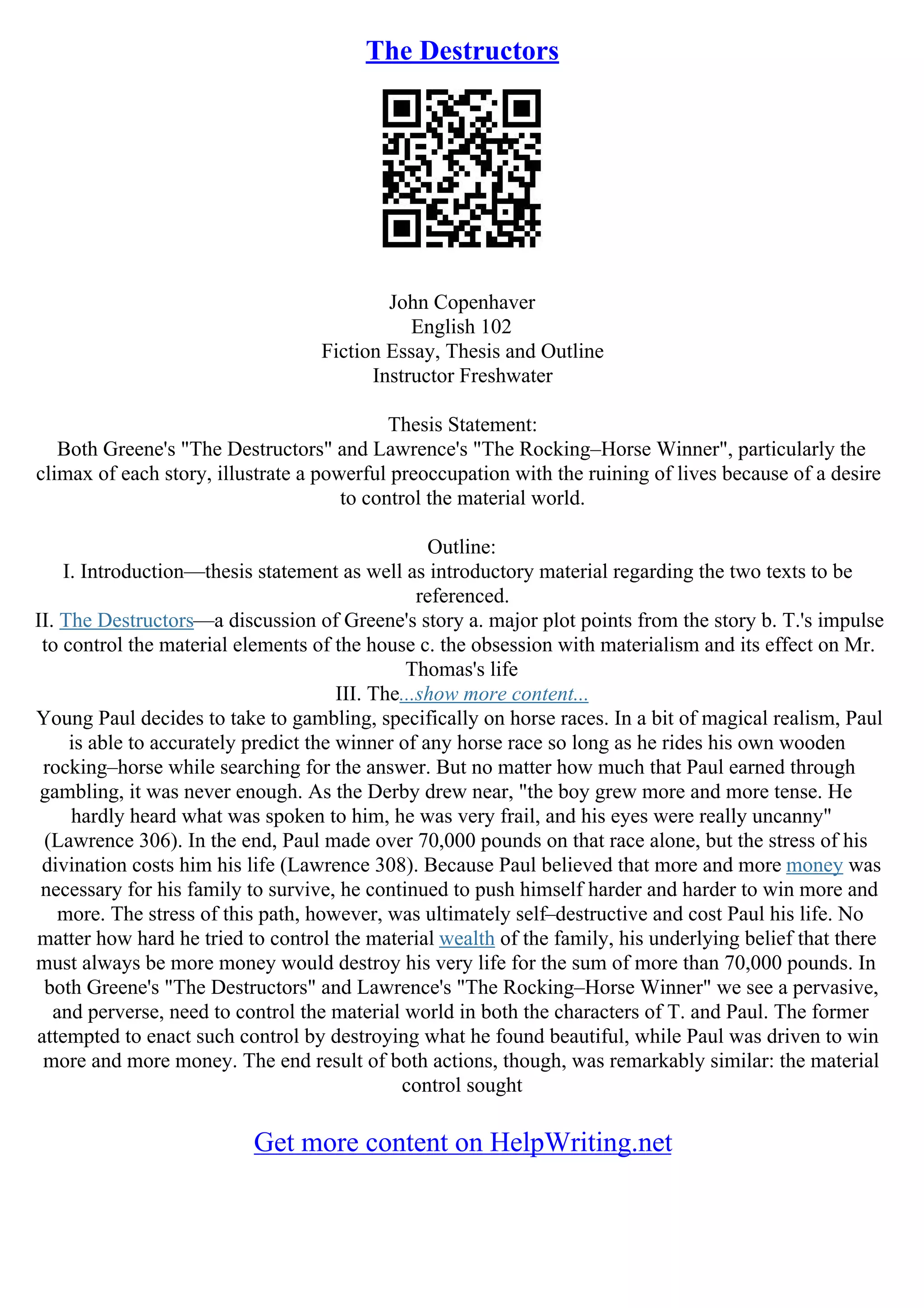 The Destructors Essay | PDF